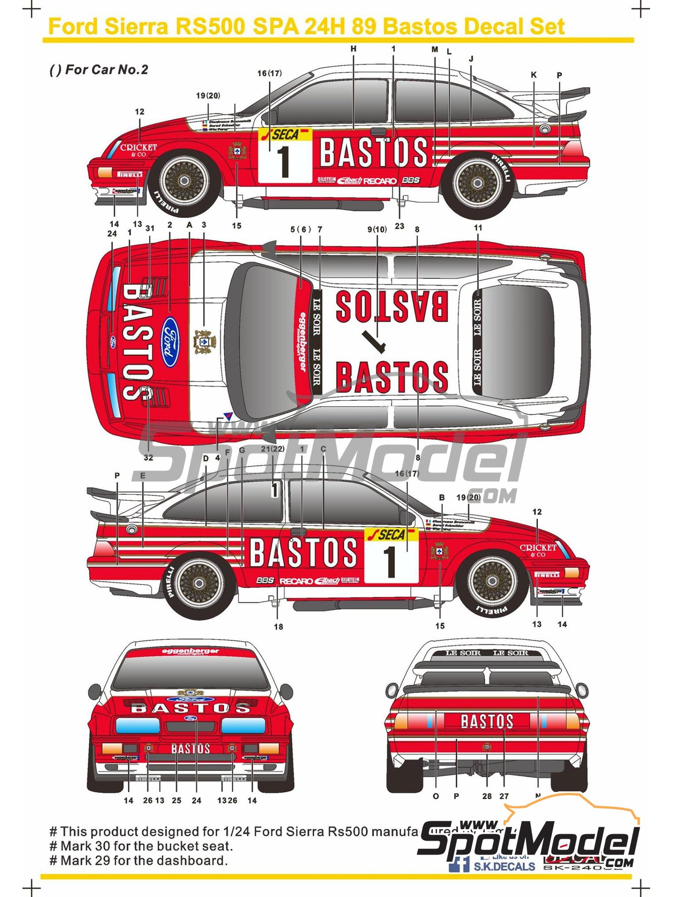 SK Decals SK24062: Marking / livery 1/24 scale - Ford Sierra RS500 Group A Eggenberger Team ...